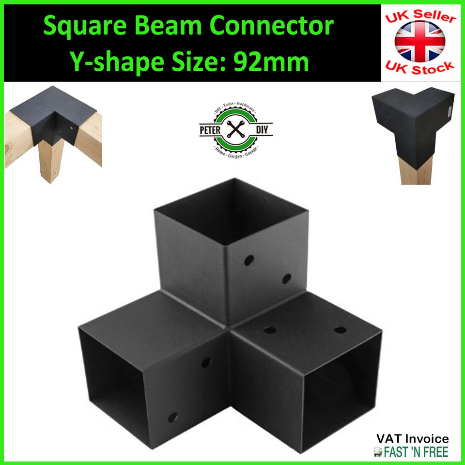 PERGOLA BLACK Square Beam Post Connector Bracket Y-shape 3 Sizes 72/92 ...