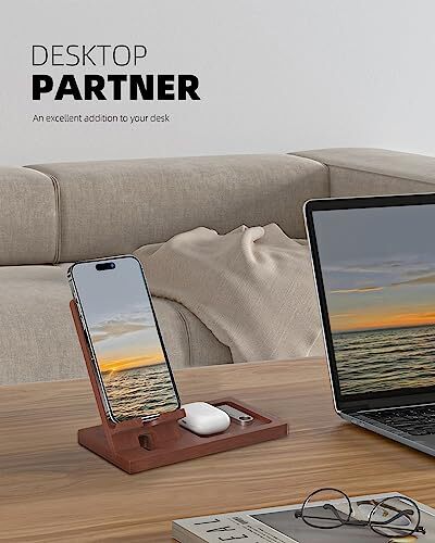 Cell Phone Stand with Tray Wood Phone Docking Station for Men Phone ...