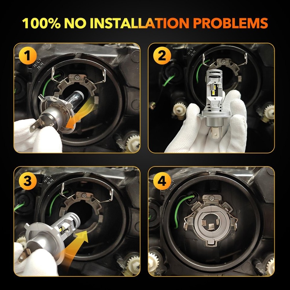 H4 9003 LED Headlight Bulbs High Low Dual Beam 80000LM 6500K Ultra ...