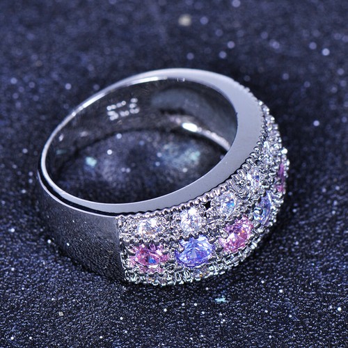 Pink&Purple Cz White Gold Filled Engagement Wedding Promise Ring Size 6 ...
