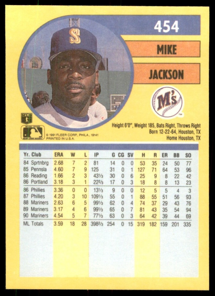 1991 FLEER MIKE JACKSON SEATTLE MARINERS #454 | eBay