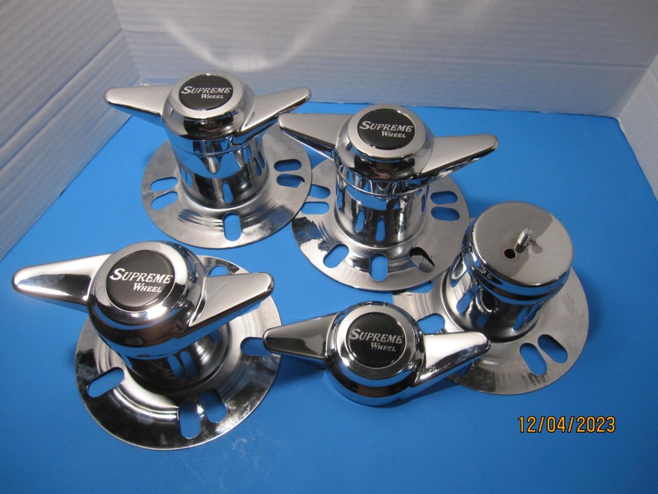 4 SUPREME CENTER CAPS 2 BAR SPINNERS/KNOCK OFF UNILUG WHEELS 15 14 BLAC ...