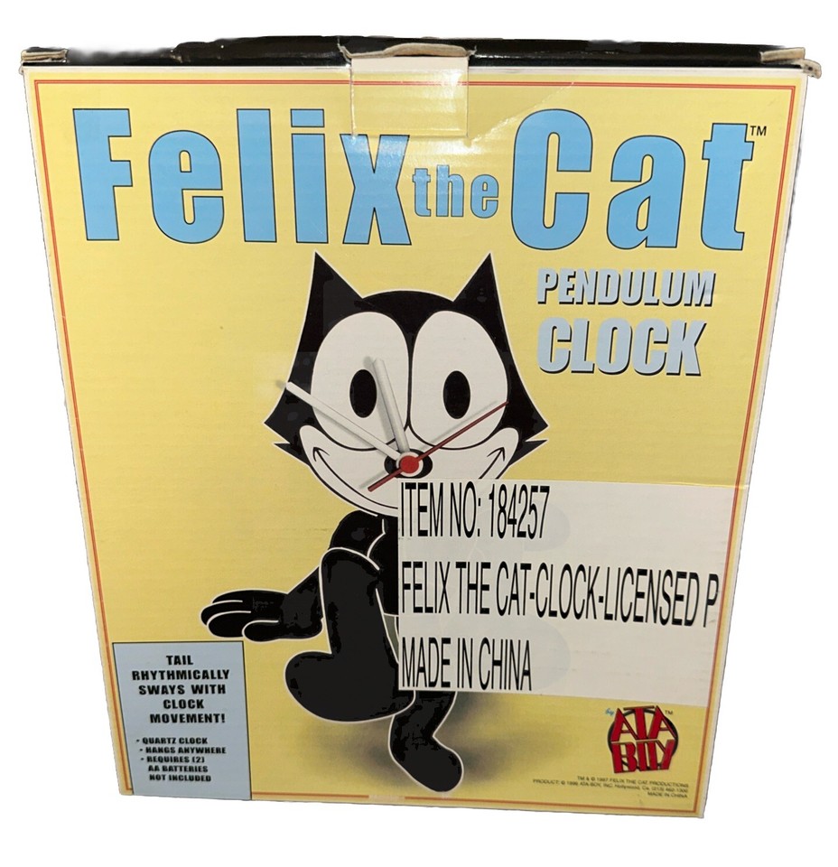 Rare ATA BOY Felix The Cat Animated Swing Tail Clock Kit Kat Plastic ...