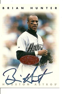 BRIAN HUNTER HOUSTON ASTROS SIGNED AUTO 1996 LEAF AUTHENTIC SIG. CARD W ...