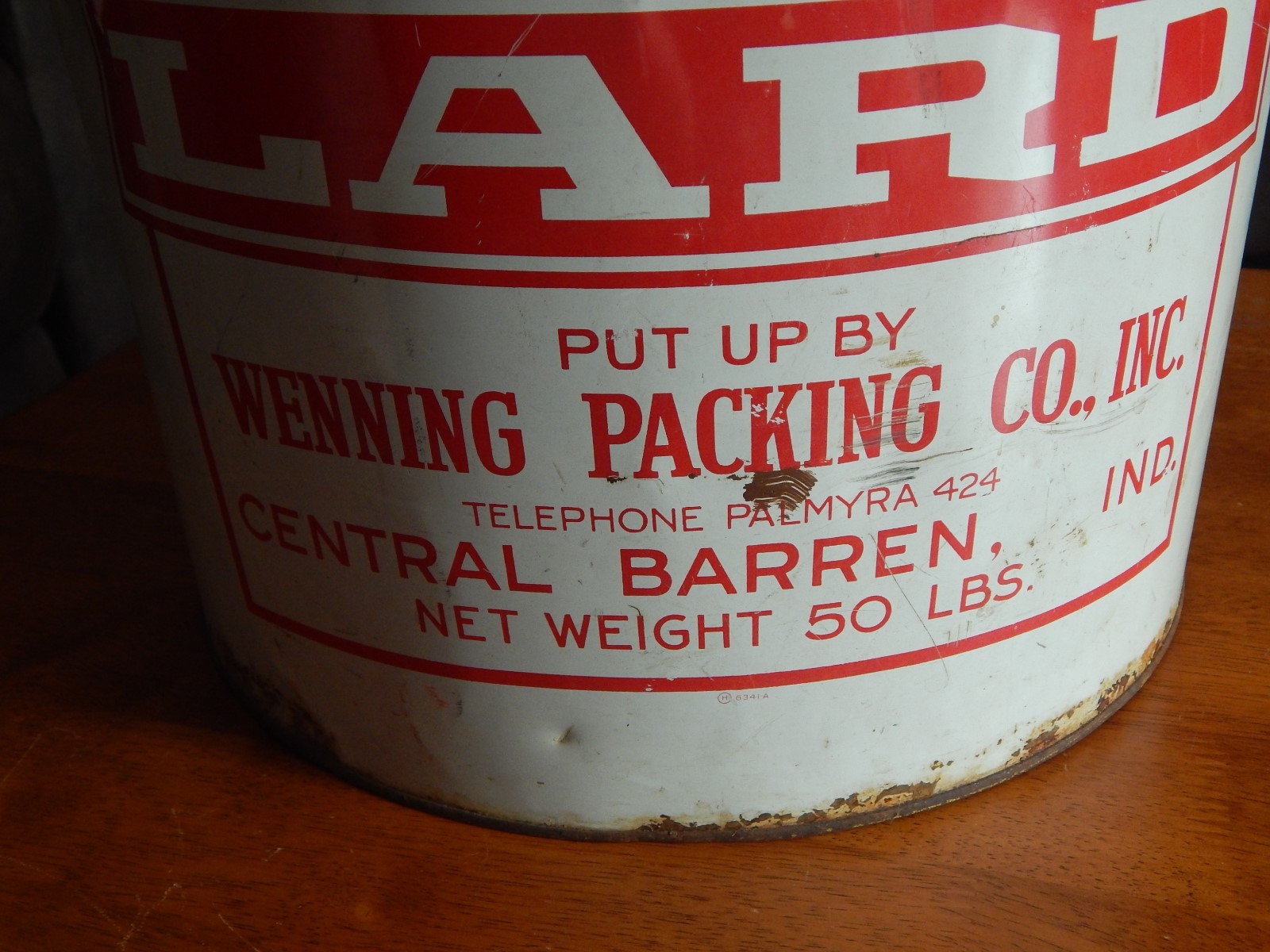 Pure Kettle Rendered LARD [Wenning Packing Co] 15'' METAL CANISTER Vtg ...