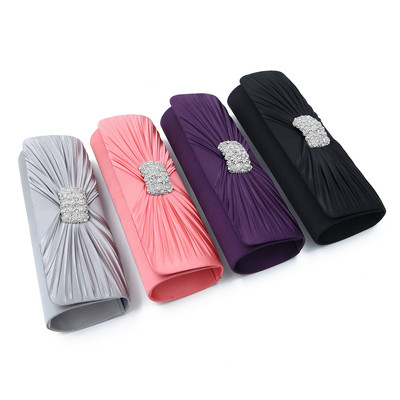 Elegant Cross Pleated Satin Oval Rhinestones Clutch Evening Bag - Diff ...