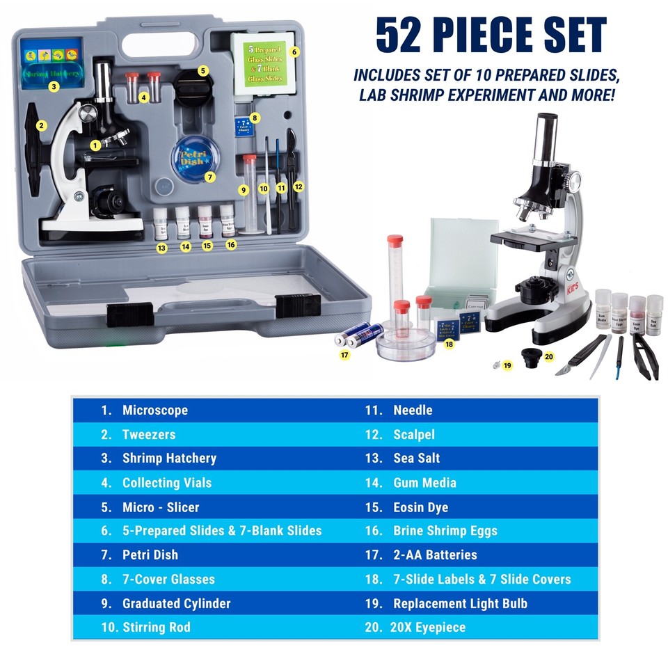 AmScope 52pc 120X-1200X Kids Starter Compound Microscope Portable ...