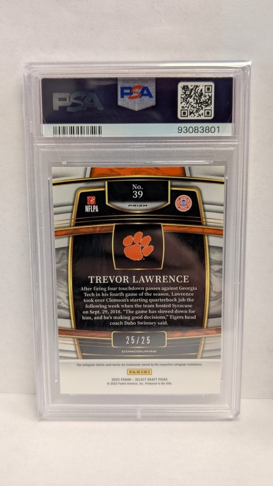 2022 Panini Select Trevor Lawrence Red/Green Squares Prizm #39 /25 PSA ...