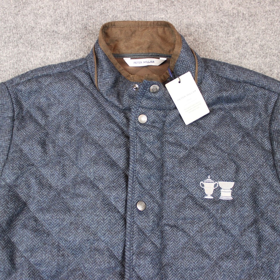 Peter Millar Suffolk Jacket Men's Medium Blue Quilted Wool Coat Golf ...
