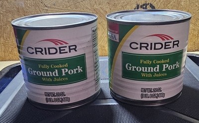 Lot of (2) Crider Fully Cooked Ground Pork / Canned 24oz 1LB / Exp. 05 ...