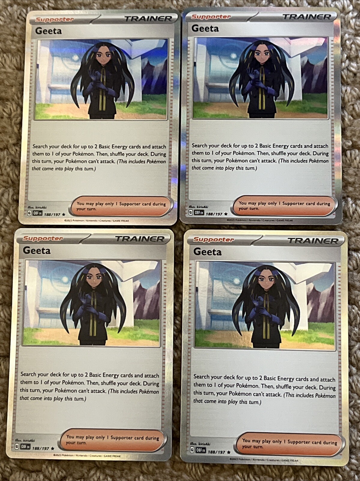 4x GEETA Pokemon Scarlet Violet Obsidian Flames Trainer Holo Rare Cards ...