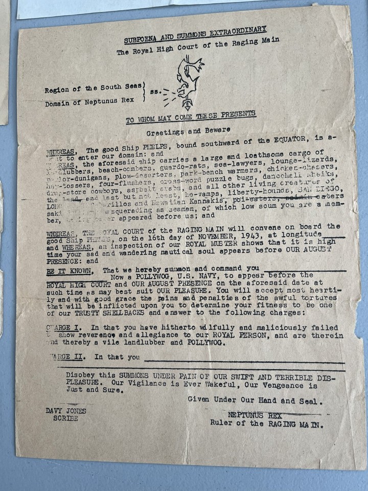 Vintage WWII Documents - US Navy - Press Documents - Equator Document ...