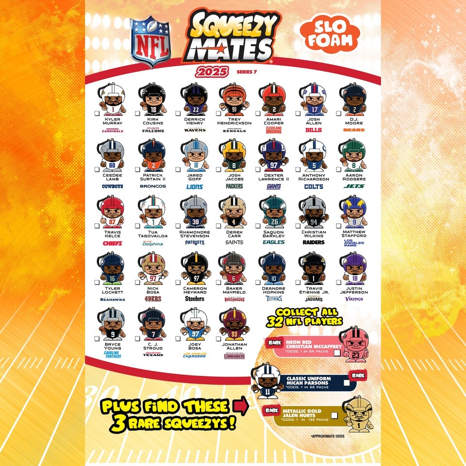 NFL 2025 Series 7 Squeezy Mates 6 Unopened Foil Packs. Just Released 8 ...