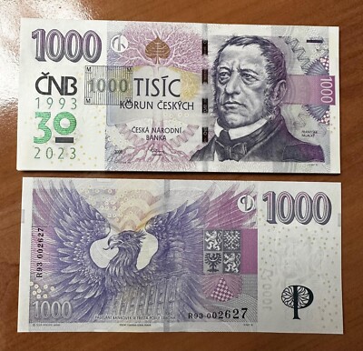 1000 Kč / 1000 CZK model 2008 with overprint of the 30th anniversary of ...