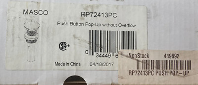 Brizo / MASCO RP72413PC 1-5/8" Pop Up Drain Assembly WITHOUT Overflow ...