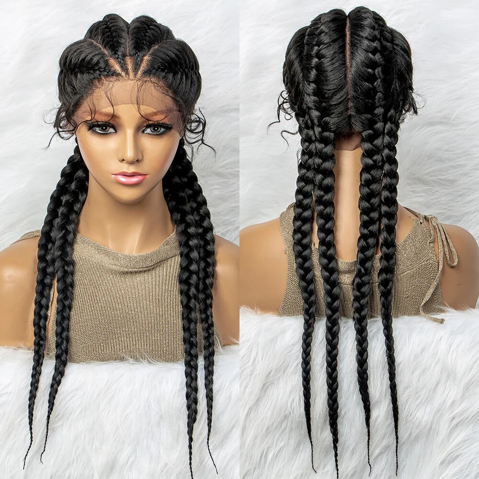 26 Inches Synthetic Wig Lace Front Dutch Twins Cornrows Braid Wig With ...