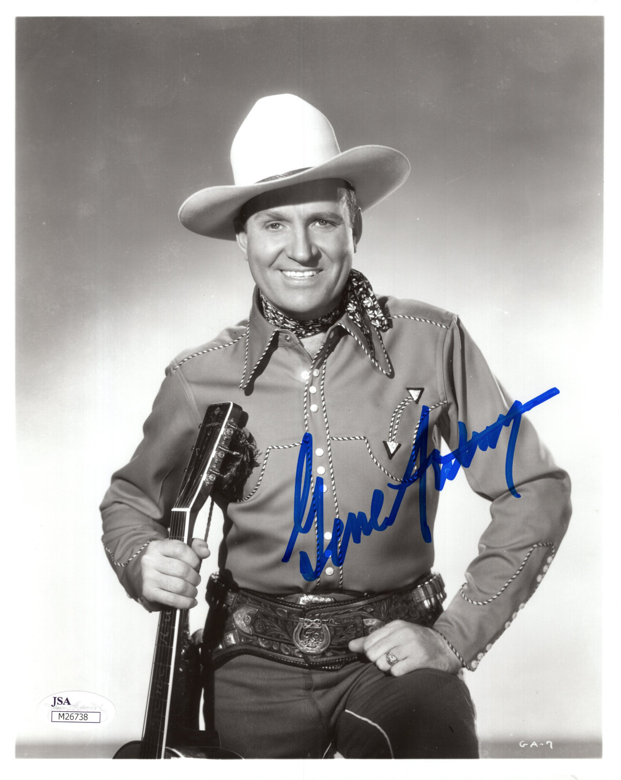 GENE AUTRY HAND SIGNED 8x10 VINTAGE PHOTO AMAZING POSE WITH GUITAR JSA ...
