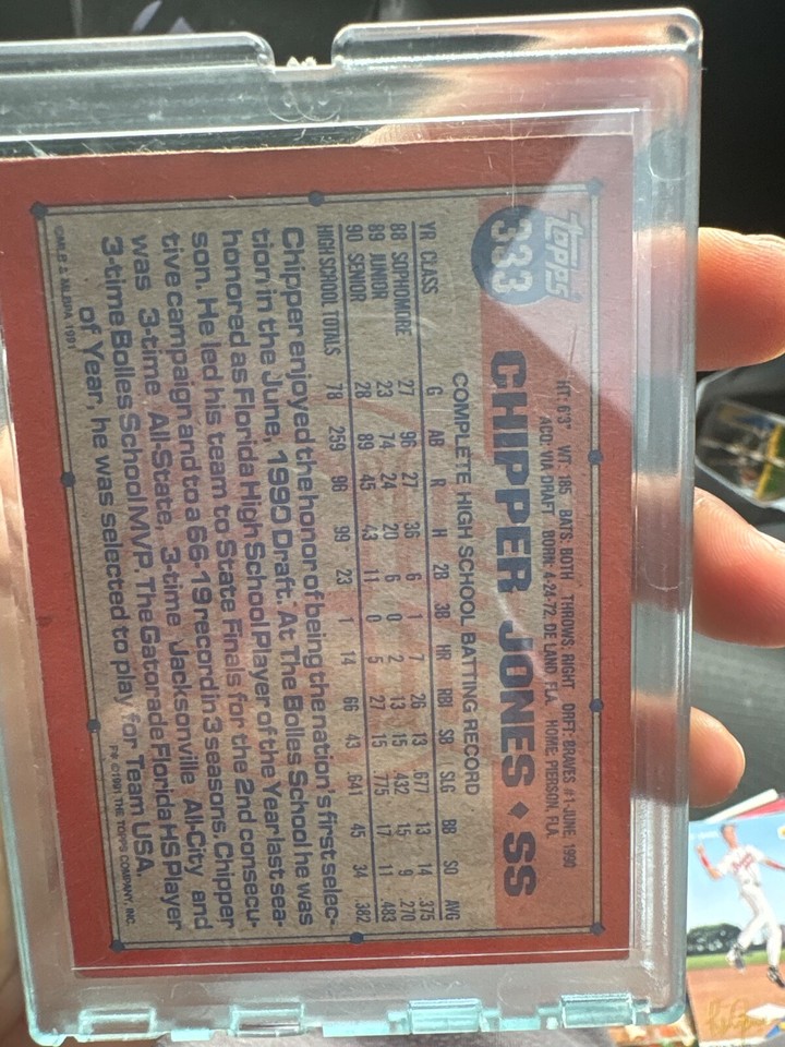 1991 Topps Chipper Jones 333 RC BGS 6 | eBay