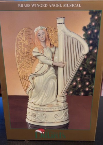 DILLARD'S CHRISTMAS PORCELAIN ANGEL GOLD WINGED MUSICAL HARP RARE | eBay