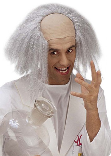 Mens Einstein Headpiece Mad Scientist Fancy Dress Bald Head with Grey ...
