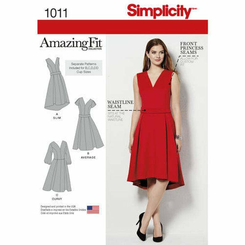 Simplicity 1011 Size 10-18 or 20W-28W Misses Amazing Fit Dress Sewing ...