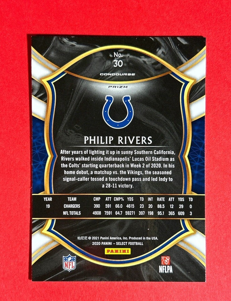 Philip Rivers ~ 2020 Panini Select ~ Concourse Silver Prizm #30 | eBay