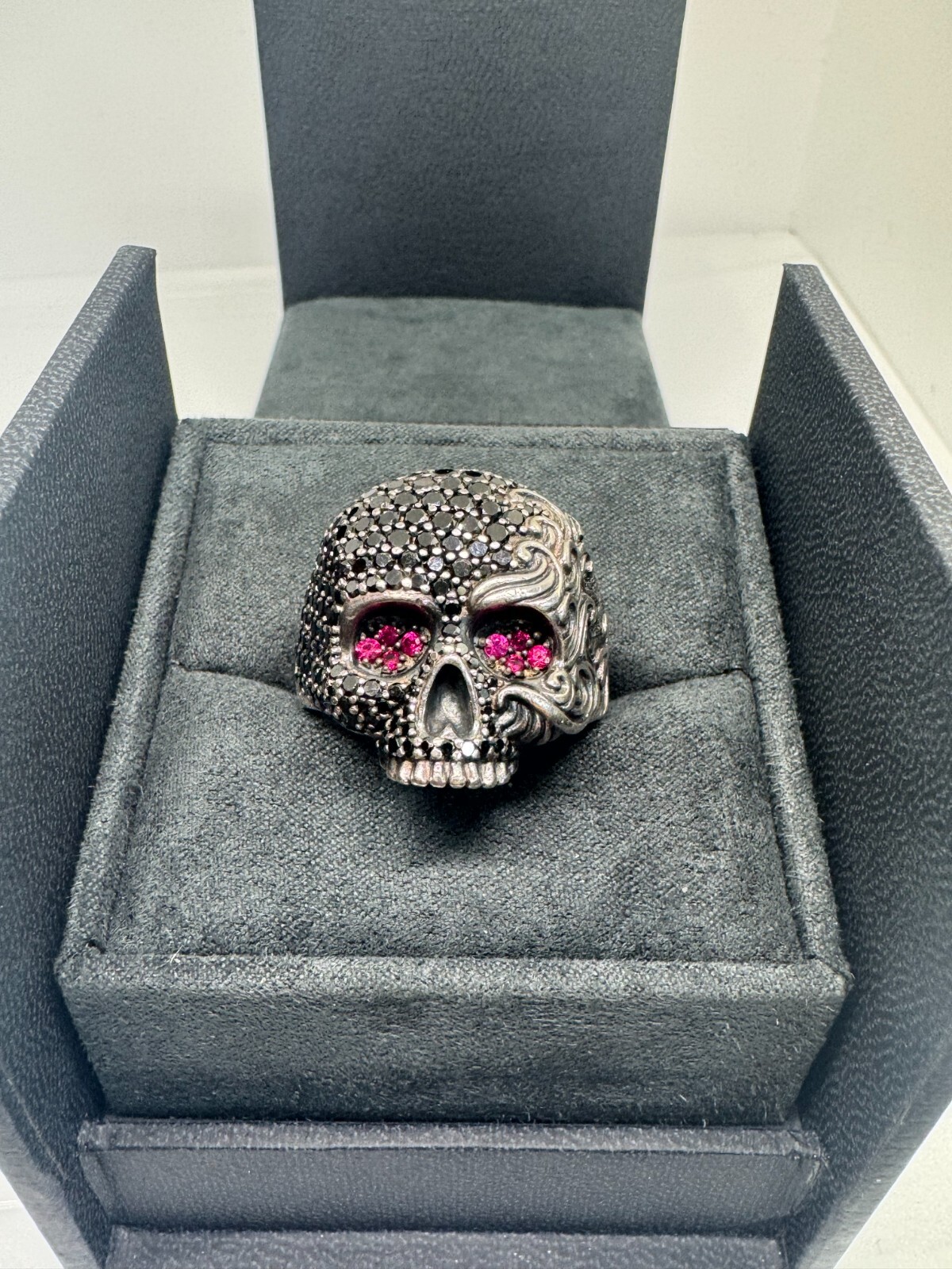 David Yurman Sterling Silver Waves Skull Black Diamon… - Gem