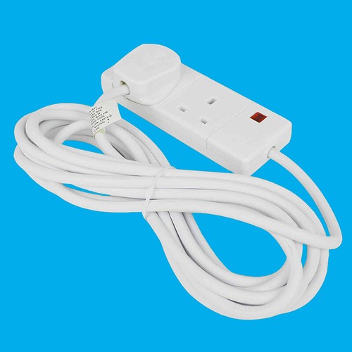 6m White 2 Way Extension Lead Cable 13A 3 Pin UK Socket With Neon Light ...