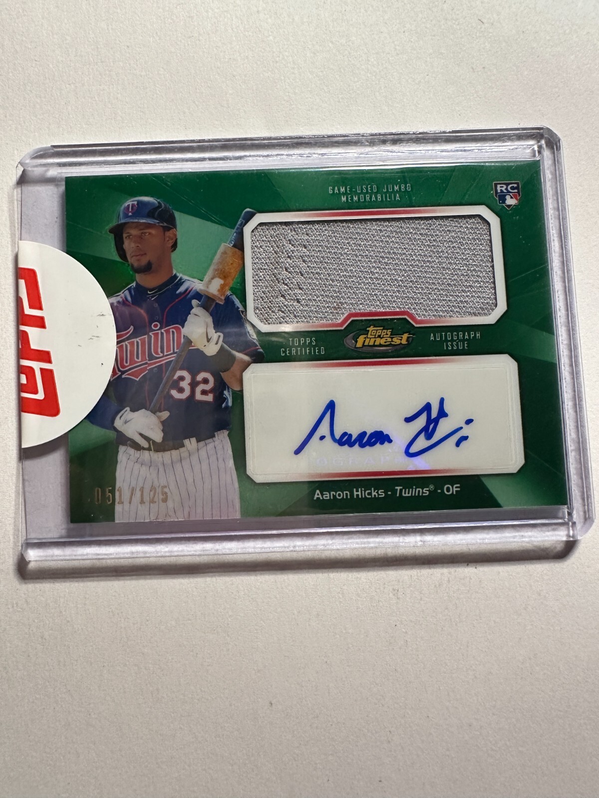 K29,226 - 2013 Finest Rookie Jumbo Relic Autographs Green #AHI Aaron ...