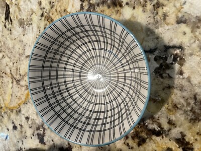 1-Dover and York 6 Inch Ceramic Bowl Turquoise Black Geometric Pattern ...