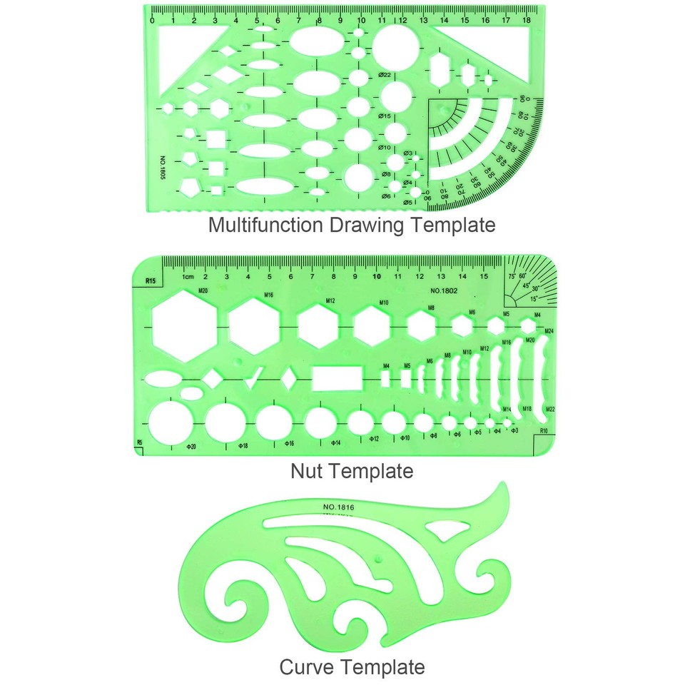 11PCS Geometric Drawing Templates - Plastic Clear Ruler Shapes - for ...