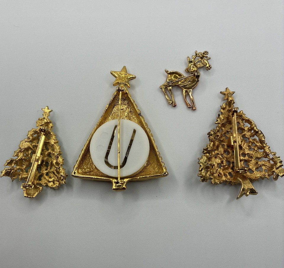 Vintage Brooch Lot Of 4 Vintage To Modern Brooches Christmas Trees Deer ...