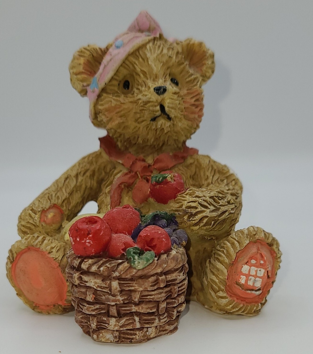 Resin Teddy Bear Holding Basket Of Apples Figurine Harvest/Autumn ...