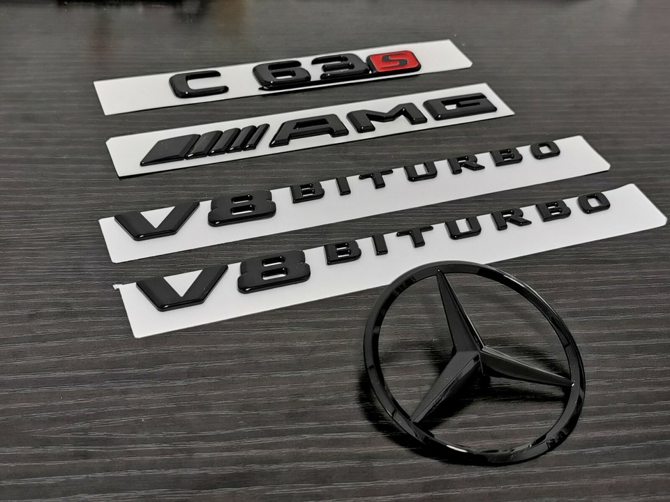 Gloss Black C63S AMG V8 BITURBO Star PACKAGE Trunk Emblem Badge C63 ...