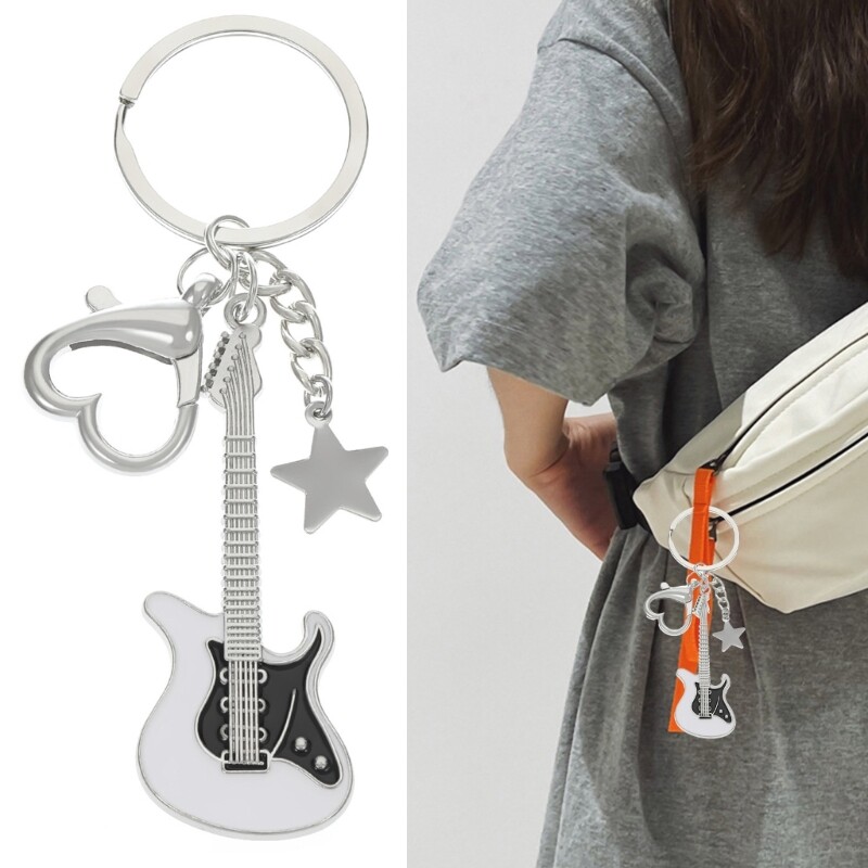 Y2K Guitar Love Heart Star Keychain for Women Sweet Cool Trendy Pendant ...