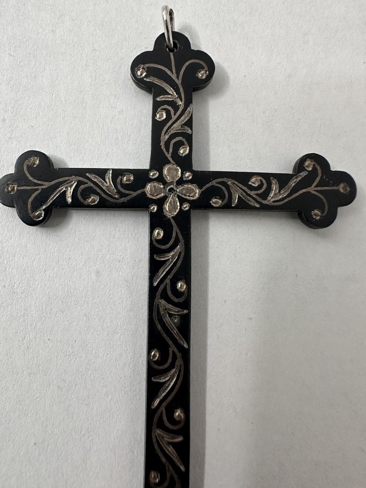 Victorian Era Black Etched Mourning Cross Pendant | eBay