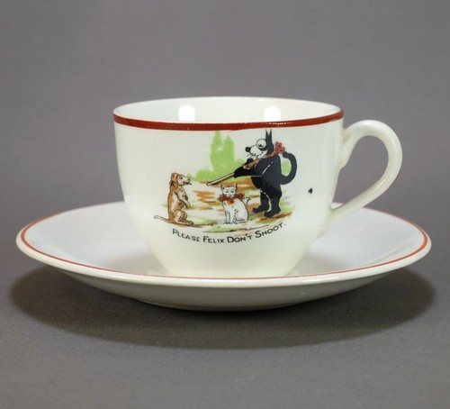 1920s Felix the Cat with a Gun Cup & Saucer Antique Porcelain Toy Set ...