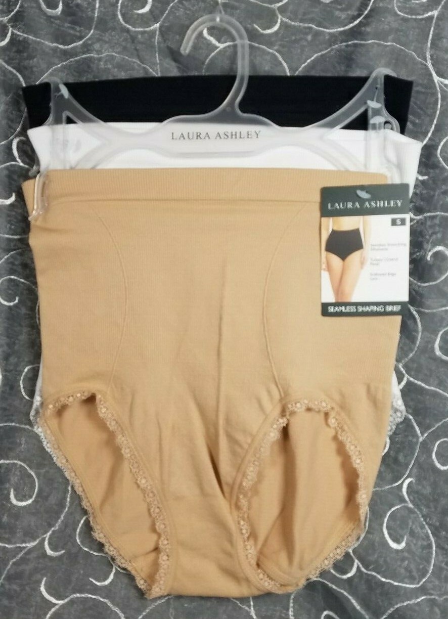 Laura Ashley 3Pk Seamless Shaping Briefs S Black White Nude Lace Trim ...