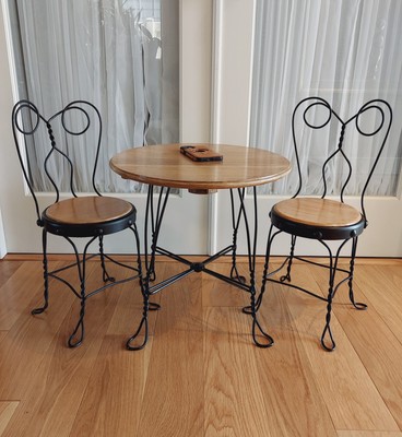 Ice Cream Parlor Table And Chairs Antique Wrought Iron Heart Back Ice