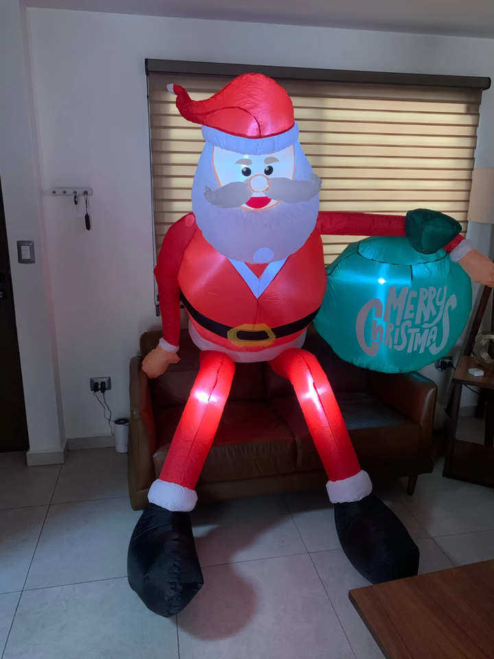 8FT GIANT Christmas Inflatables Sitting Climbing Santa Blow Up With LED ...