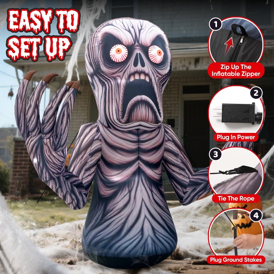 7FT Halloween Inflatables Scary Monster: Horror Skeleton Demon ...