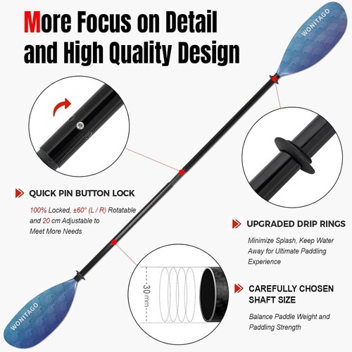 Kayak Paddles Fiberglass Paddle with Nylon 230-250 cm/90-98", Wave Blue | eBay