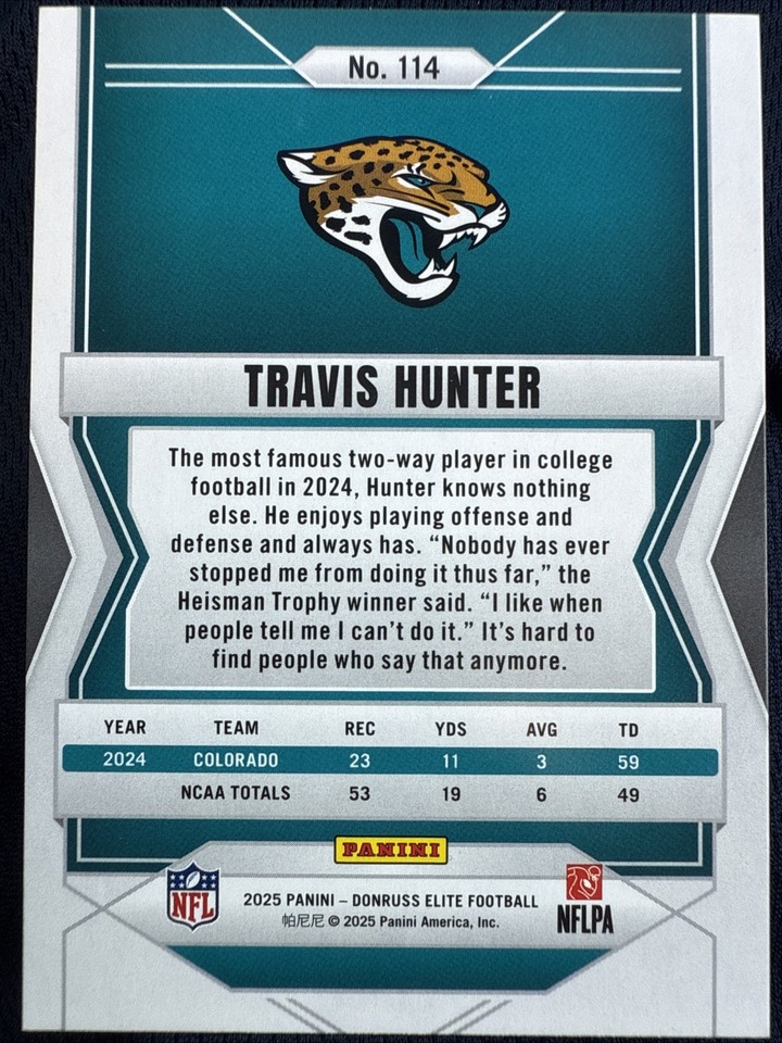Travis Hunter 2025 Donruss Elite Pink Parallel RC SP *🔥 Card! | eBay