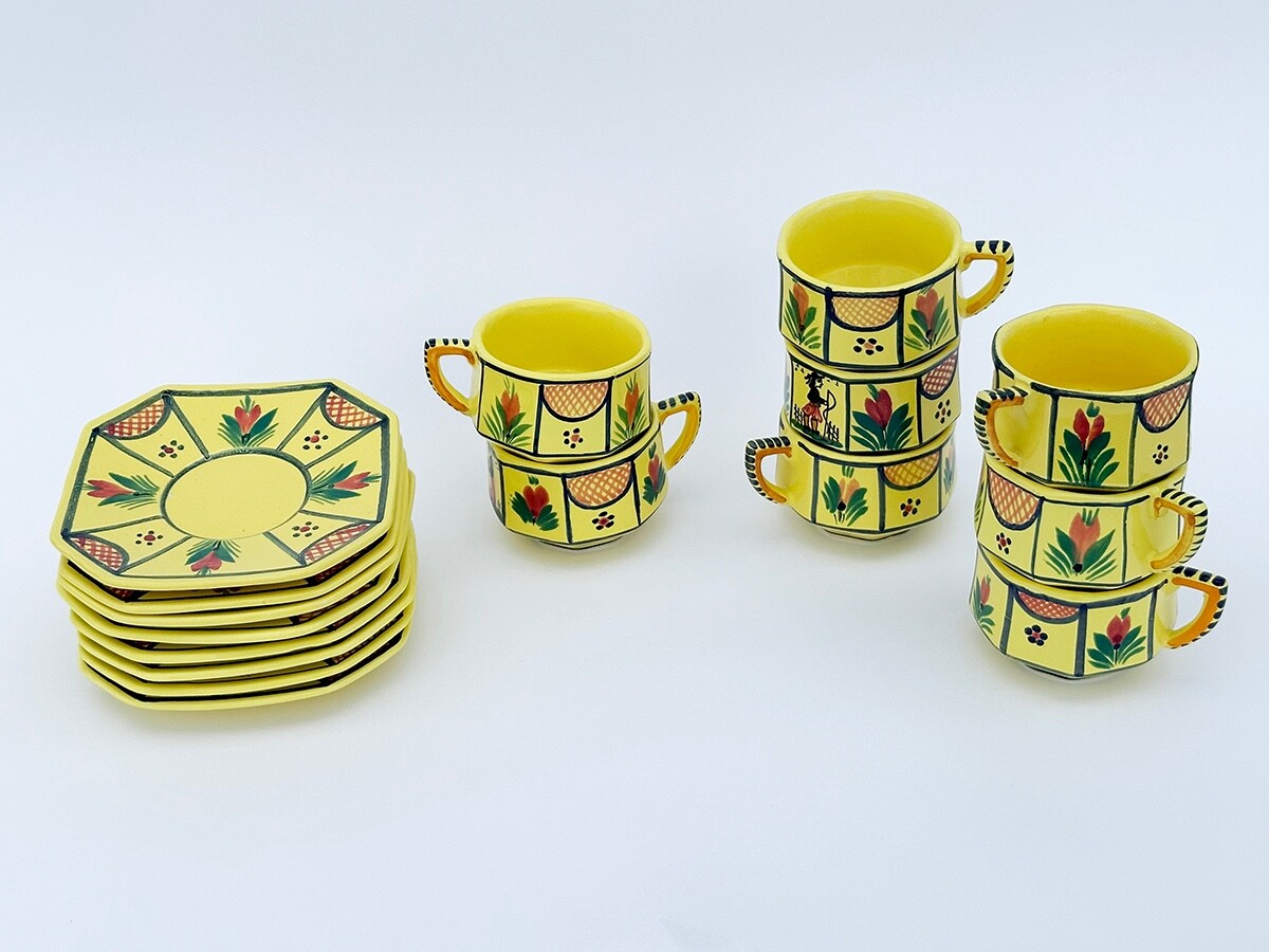 Vintage Henriot Quimper yellow pottery set of 62 pieces excellent ...