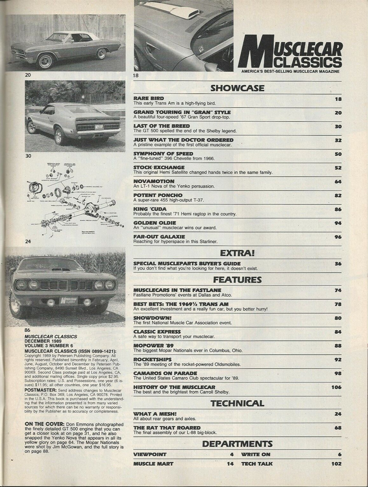 Muscle Car Classics magazine December 1989 excellent condition Mopar ...