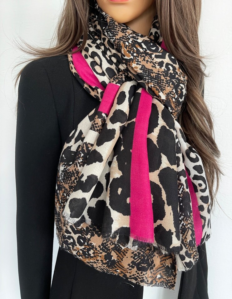 Fuchsia Pink Ladies Leopard Print Scarf Shawl Wrap Animal Scarf Large ...