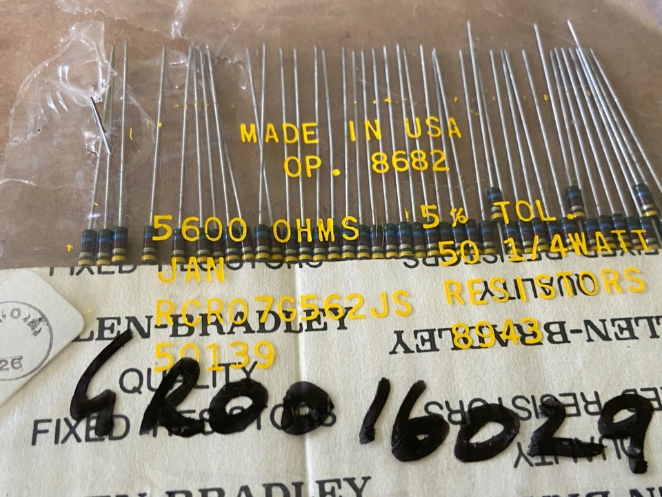 41 NOS Allen Bradley 5.6k ohm 1/4 watt 1/4W 5% Carbon Comp Resistors ...