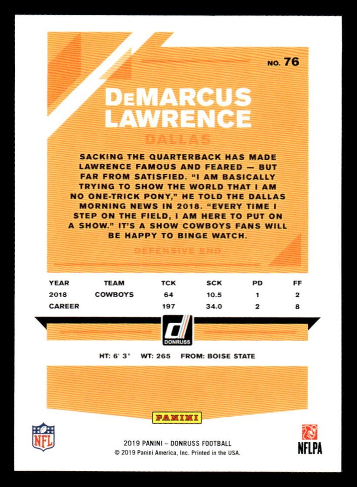 2019 Donruss #76 DeMarcus Lawrence Press Proof Yellow NMMT | eBay