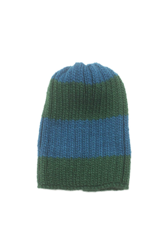 Hat Attack Womens Happy Striped Faux Fur Pompom Beanie Hat Green Blue ...