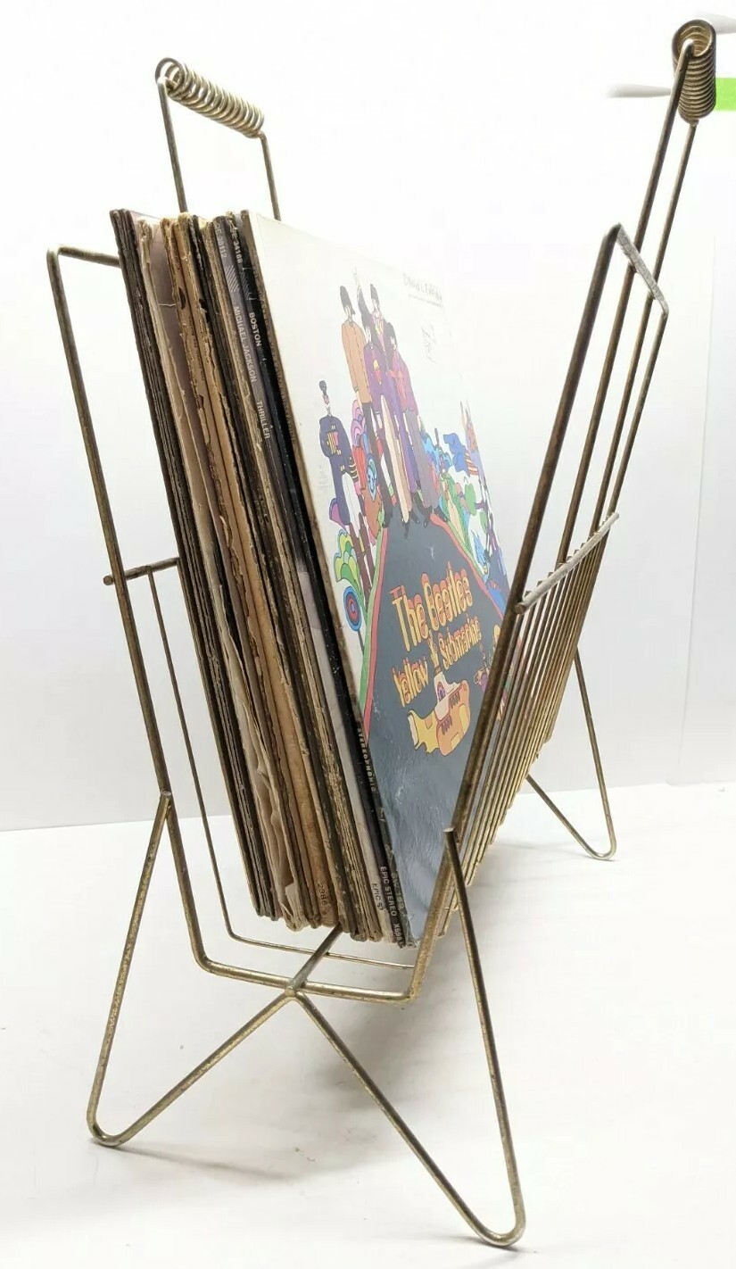 Vintage Mid Century Metal Wire Rack Record LP Album Stand Holder Atomic ...